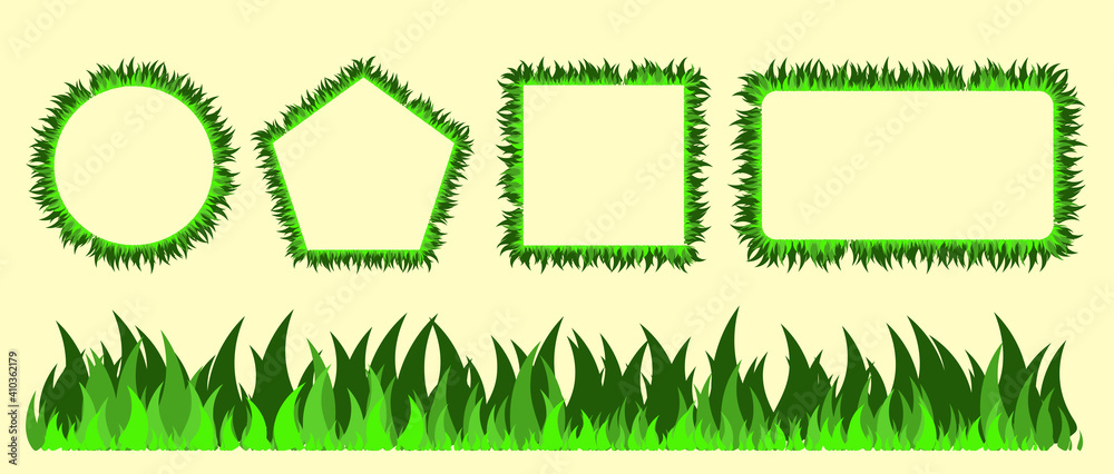 Grass frame set. Lawn border collection in different shapes. Green ...