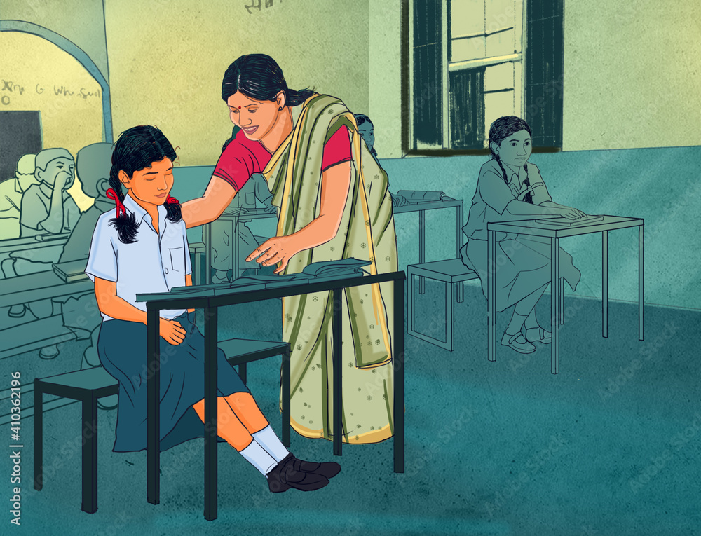 Indian students in classroom Stock Illustration | Adobe Stock