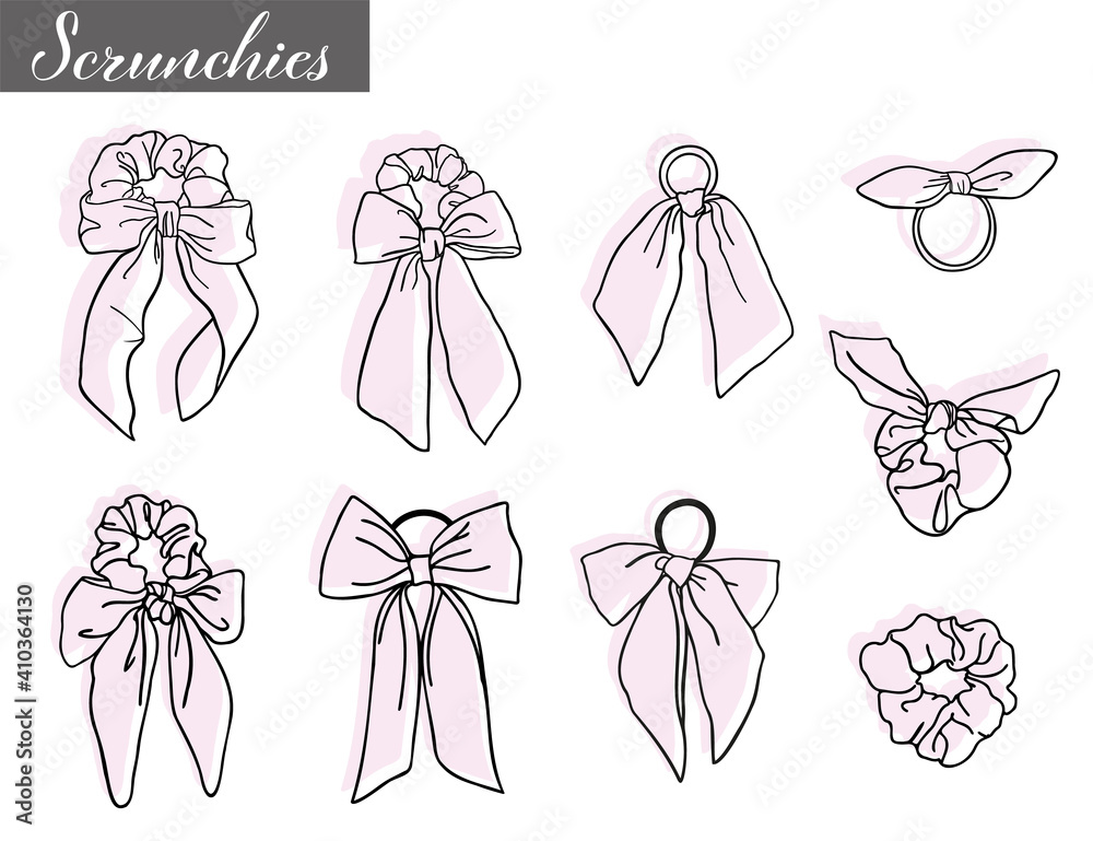 Collection of hand drawn/doodled scrunchies with seperate backgrounds ...
