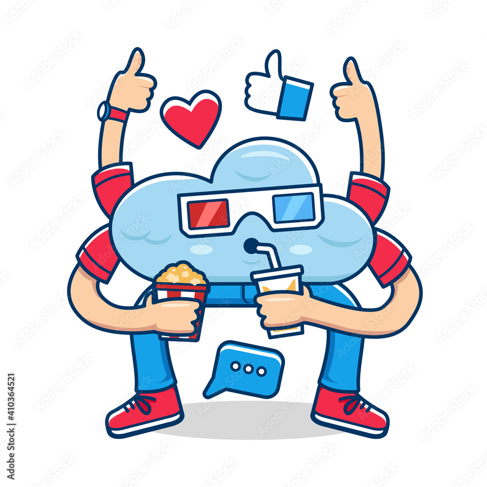 Cute cloud mascot as millennial movie goers movie watcher vector ...