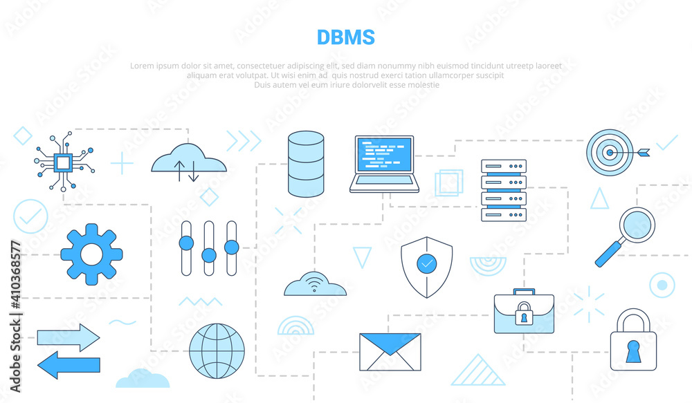 dbms database management system concept with icon set template banner ...