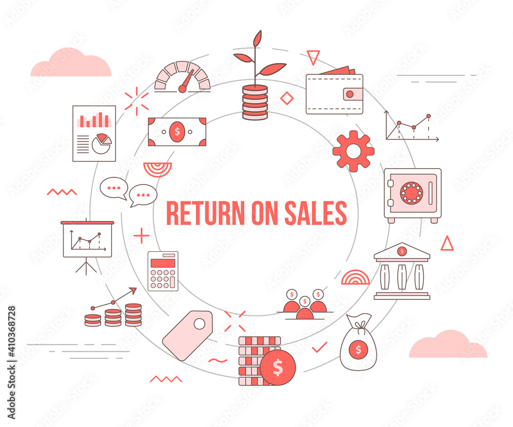 ros return on sales concept with icon set template banner with modern ...