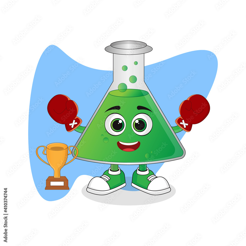 Cute Cartoon Science Test Tube Proud Boxing Winner Presenting Trophy ...