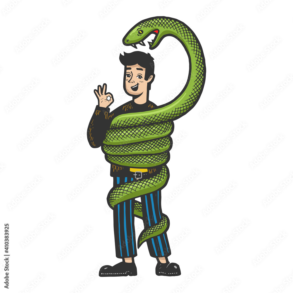 Big snake is trying to strangle and eat an optimistic person color ...