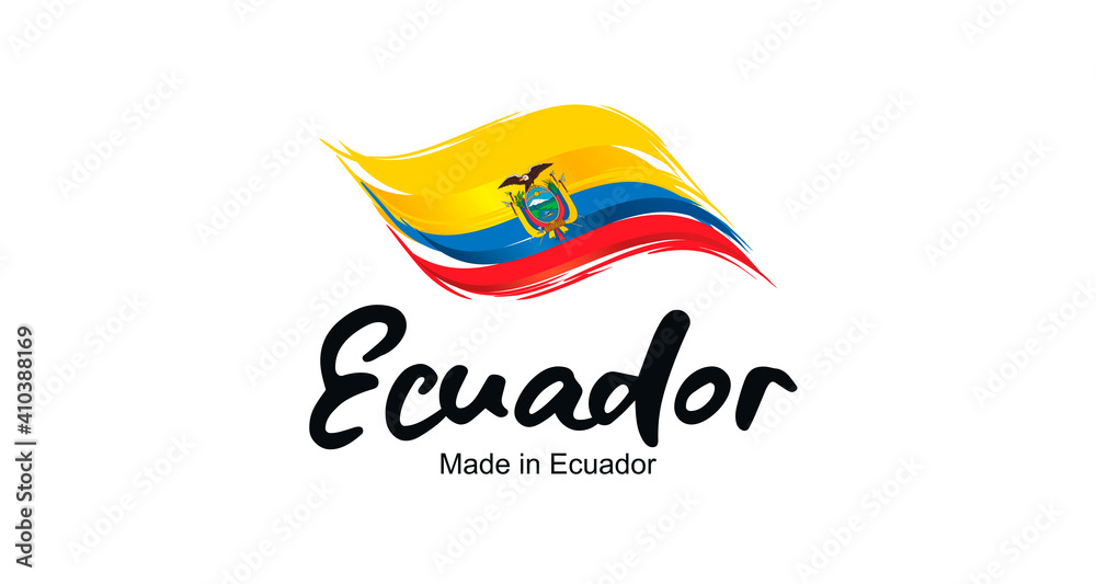 Made in Ecuador handwritten flag ribbon typography lettering logo label ...