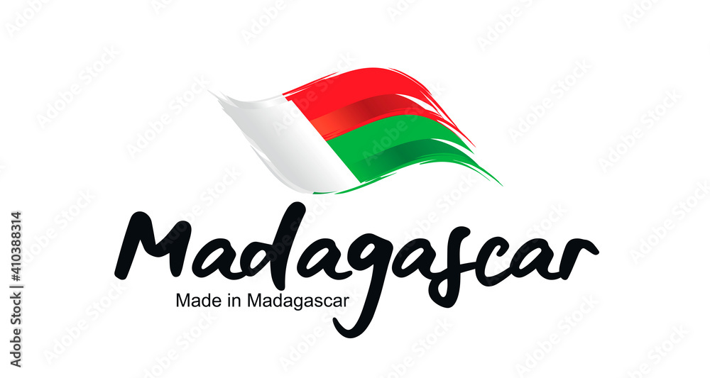 Made in Madagascar handwritten flag ribbon typography lettering logo ...