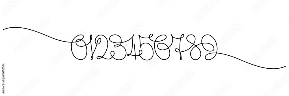 Handwritten number symbols from 0 to 9. Continuous line drawing figures ...