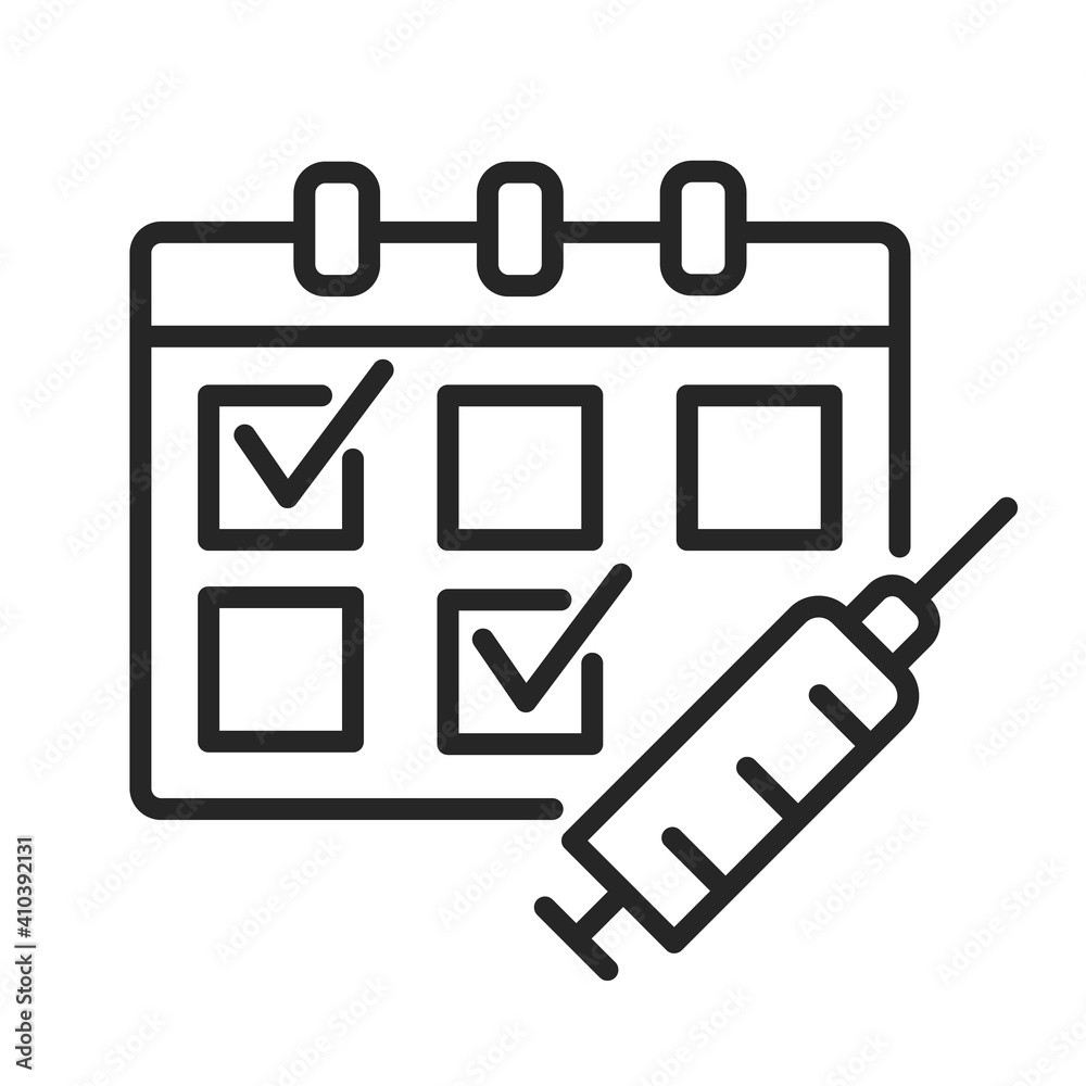 Multiple-Dose Vaccine Schedules outline icon. Calendar and syringe for ...