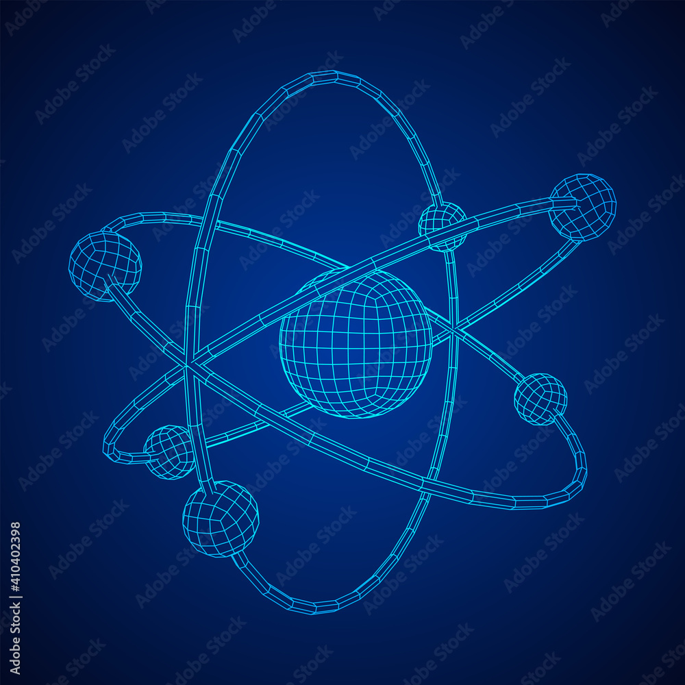 Planetary model of atom with nucleus and electrons spining on orbits ...