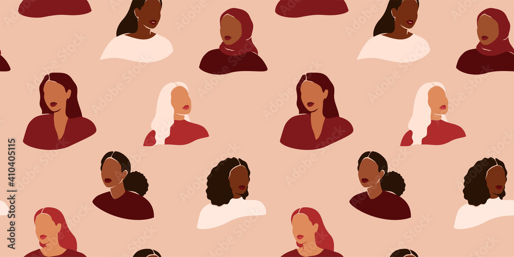 Seamless pattern with female faces in a paper cut style. Repeatable ...