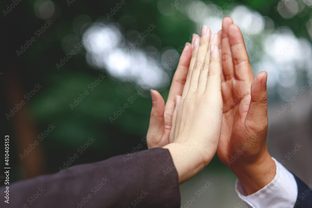 Give me five your clap hands articulate group businessman for good ...