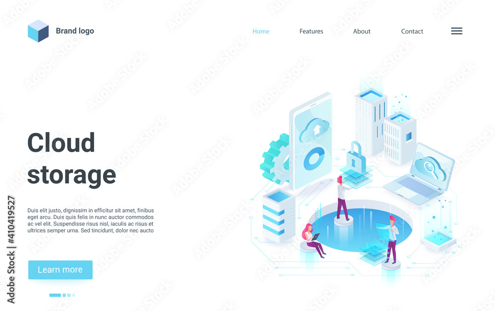 Cloud backup storage concept isometric vector illustration. Cartoon 3d ...