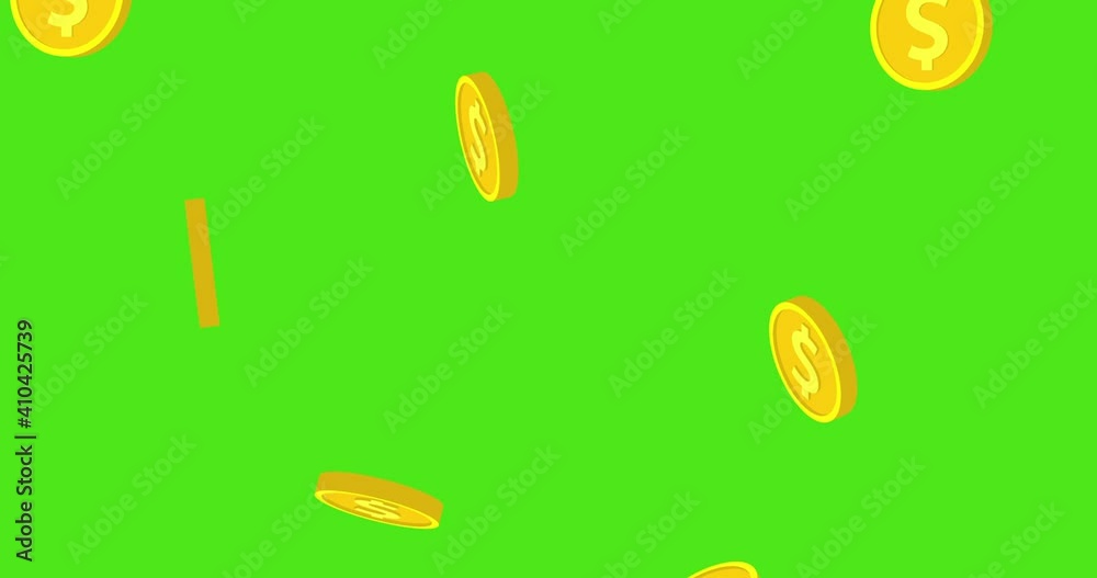 Video „Golden coins with dollar symbol falling, looping cartoon flat ...