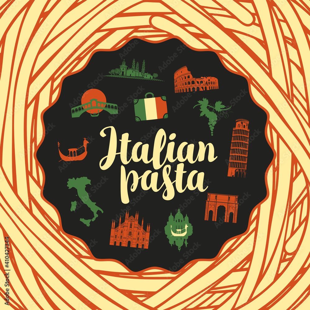 Vector banner or background with Italian landmarks in colors of italian ...