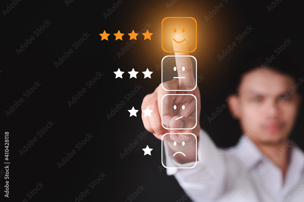 Business people use the index finger to touch the virtual screen to ...