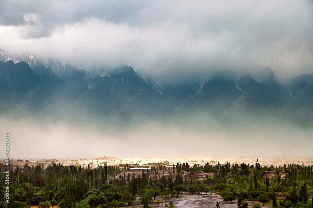landscapes with mountains , trees and clouds from Karakorum and ...