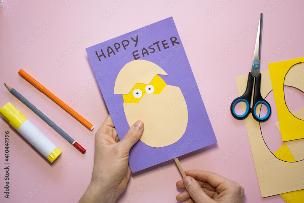 Easter greeting card in egg shape. How to make children's paper craft ...