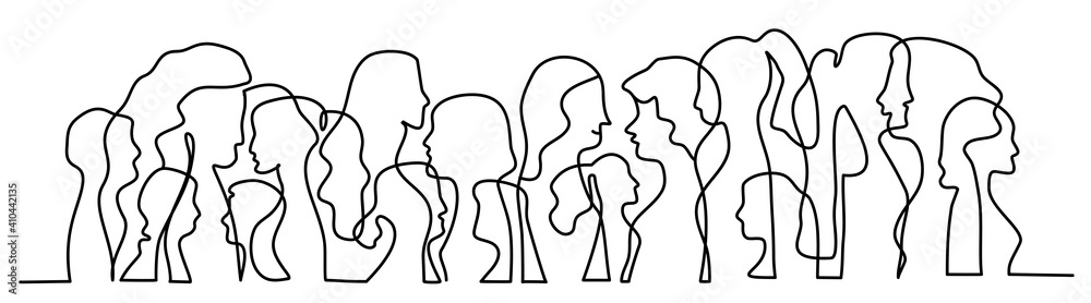 Group of women continuous one line vector drawing. Minimalistic contour ...