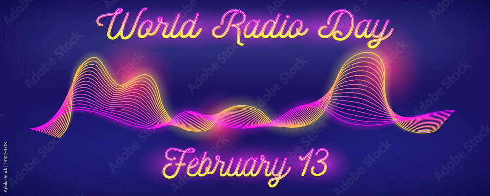 poster on World Radio Day February 13 in gold and pink with a radio ...