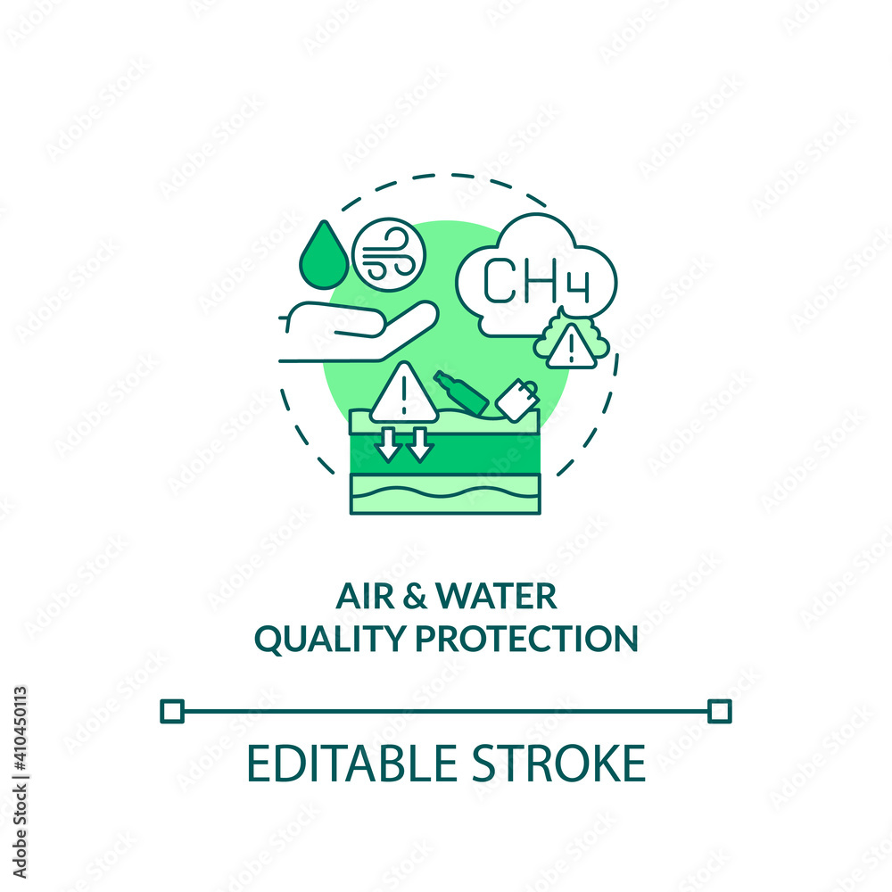Air and water quality protection concept icon. Organic waste reduction idea thin line ...