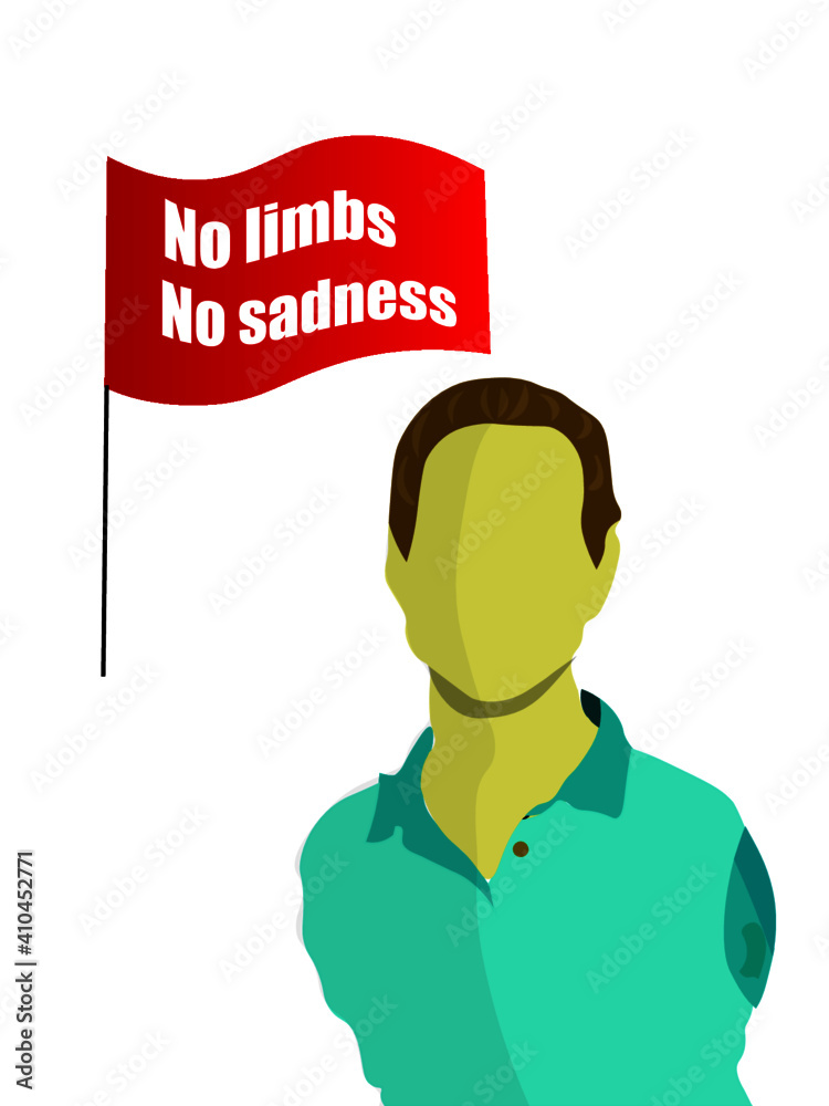 Limbless person vector, flag, no limbs no sadness, digital illustration ...