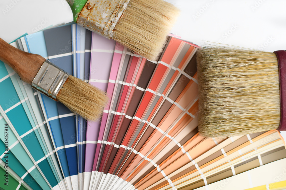 Color palette, catalog of paint samples with a brush. The color swatch ...