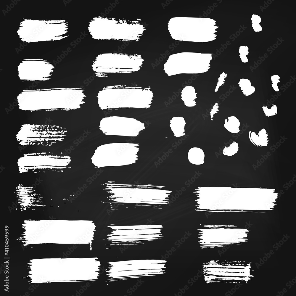 Set of vector white paint brush spots on chalkboard background. Big set ...