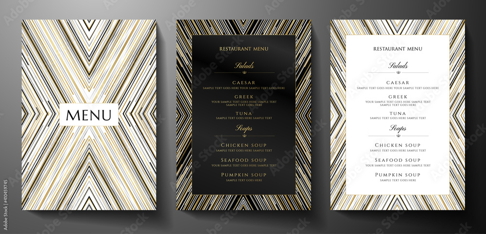 PrintDesign restaurant menu template with gold, black, silver glitch ...