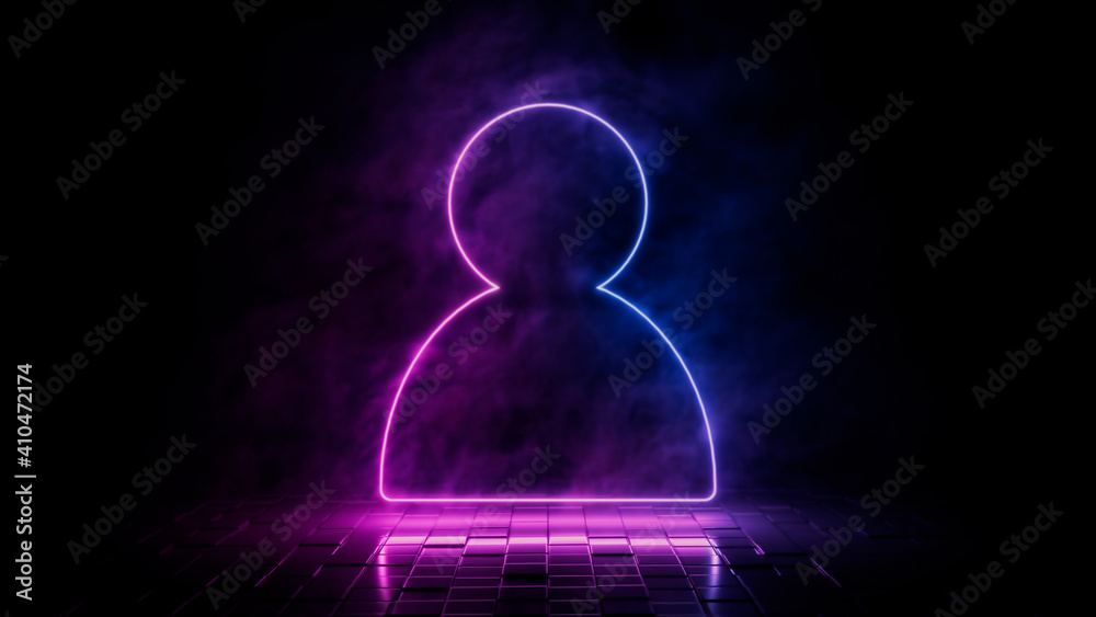 Pink and blue neon light user icon. Vibrant colored profile technology ...