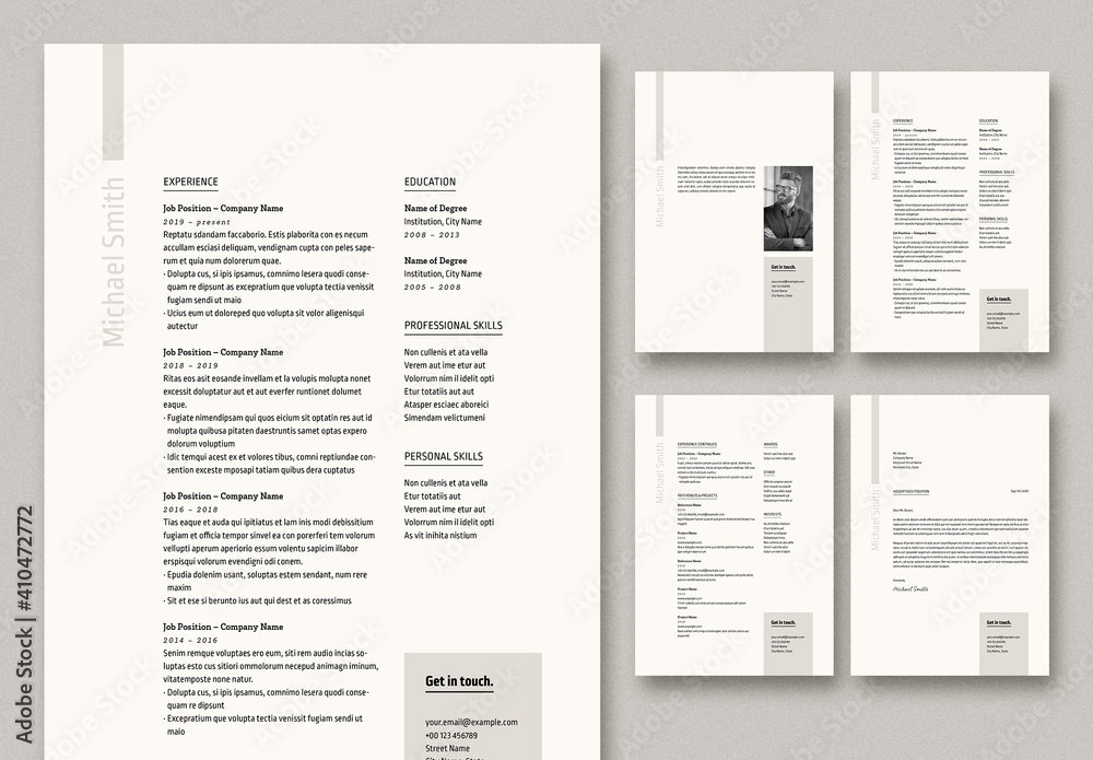 Resume Layout with Light Gray Accents Stock Template | Adobe Stock