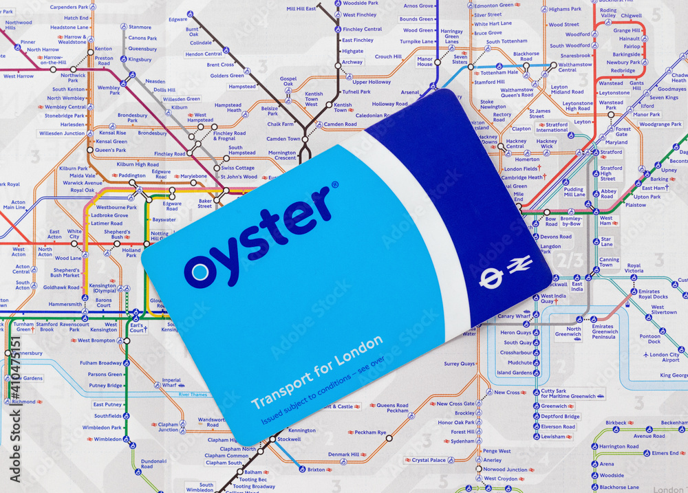 Oyster Travel Card On A Map Of London Underground London UK July