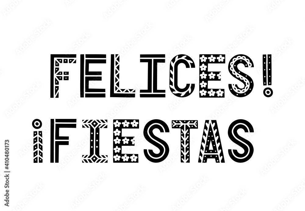 Fiesta black and white banner. Festive vector illustration with hand ...