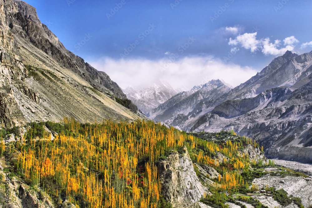 landscapes with mountains , trees and clouds from Karakorum and ...