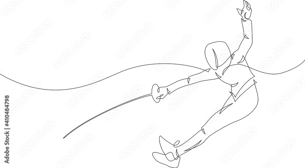 Continuous line drawing of fencer silhouette. Fencing defend. Stock ...