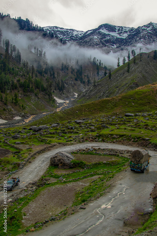 vertical landscape of lawari top, beautiful traditional truck on the ...