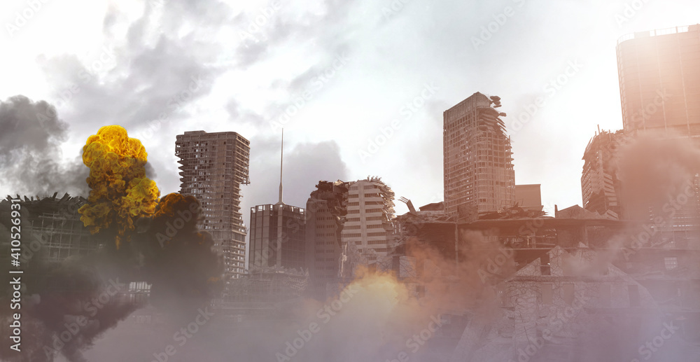 destroyed post-apocalyptic city after war and earthquake render 3d ...