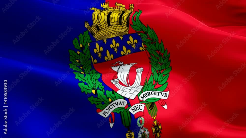 Paris flag Motion Loop video waving in wind. Realistic Paris Flag ...