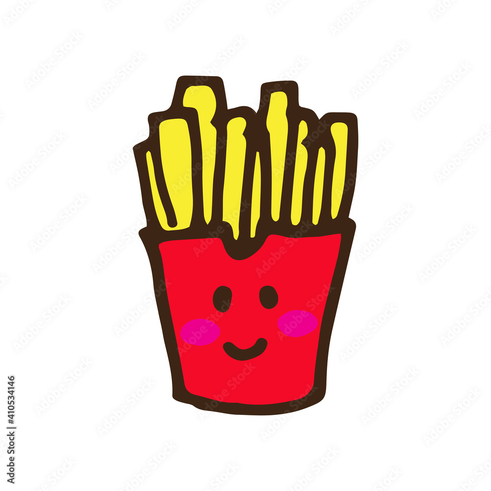 french fries icon with eyes and smiley face. fries vector illustration ...