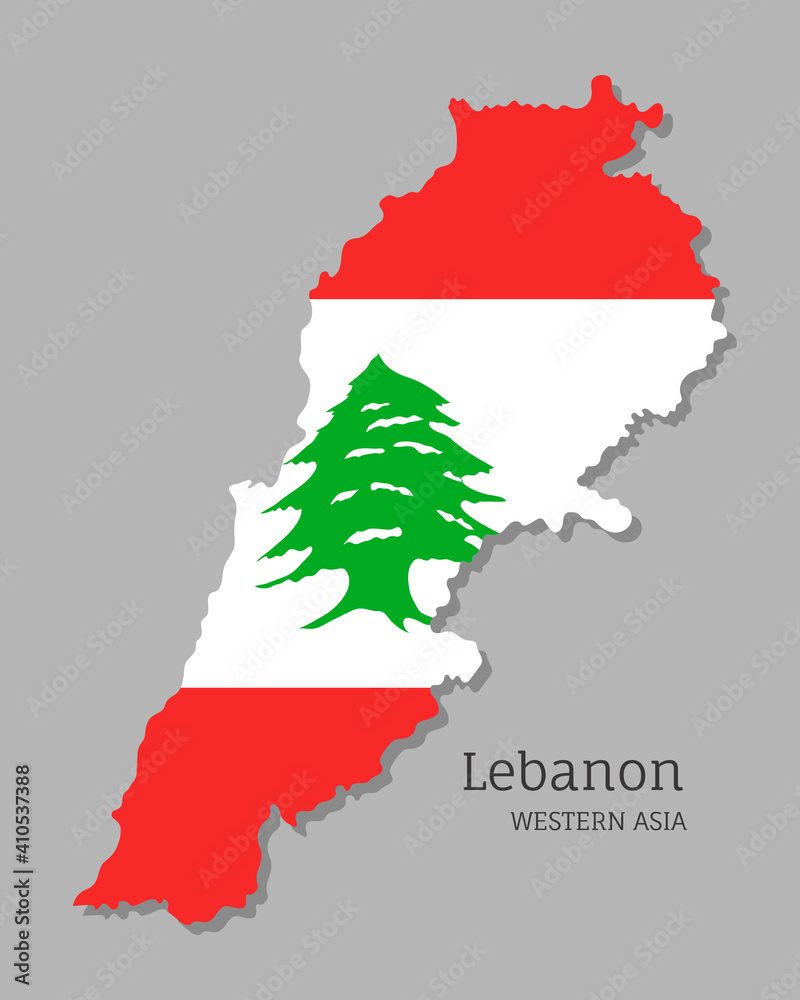 Map of Lebanon with national flag. Highly detailed editable map of ...