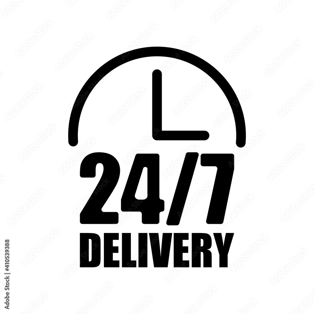 24 7 delivery. Linear outline sign. Delivery service. Isolated vector ...