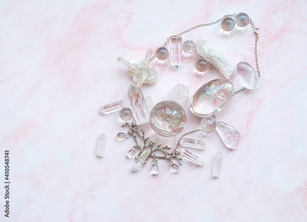 set of clear quartz minerals. Magic gemstones for Crystal Ritual ...