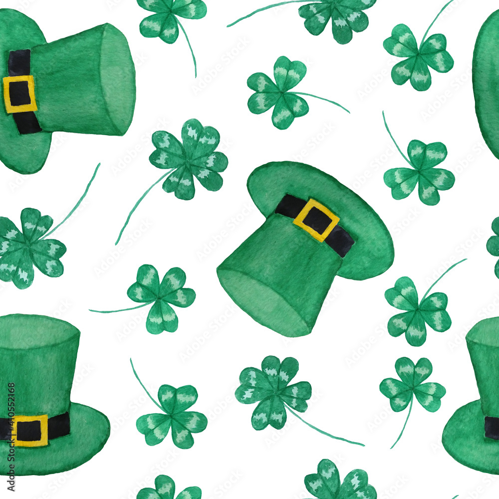 Seamless watercolor hand drawn pattern with St Patricks day parade ...
