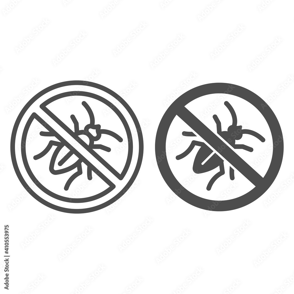 No insects line and solid icon, pest control concept, Stop cockroach ...