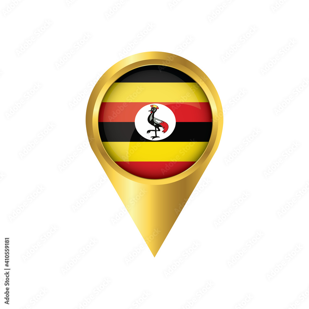 Flag of Uganda.symbol check in Uganda, golden map pointer with the ...