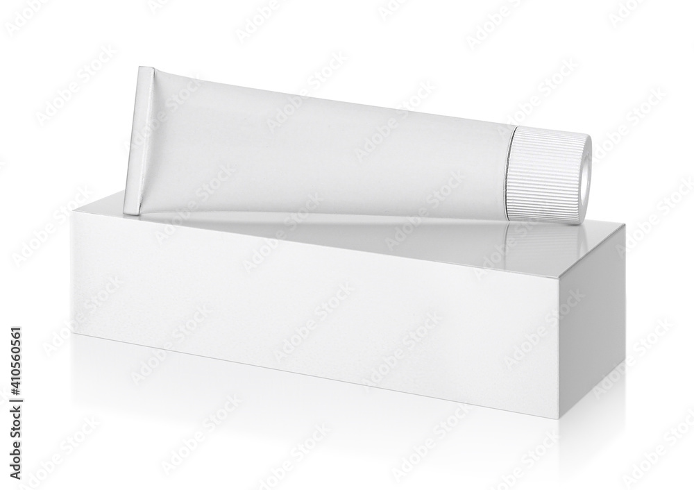 blank packaging aluminum tube with cardboard box isolated on white ...