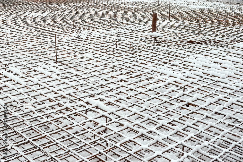 Metal armature net for building construction. Reinforcements steel bars ...