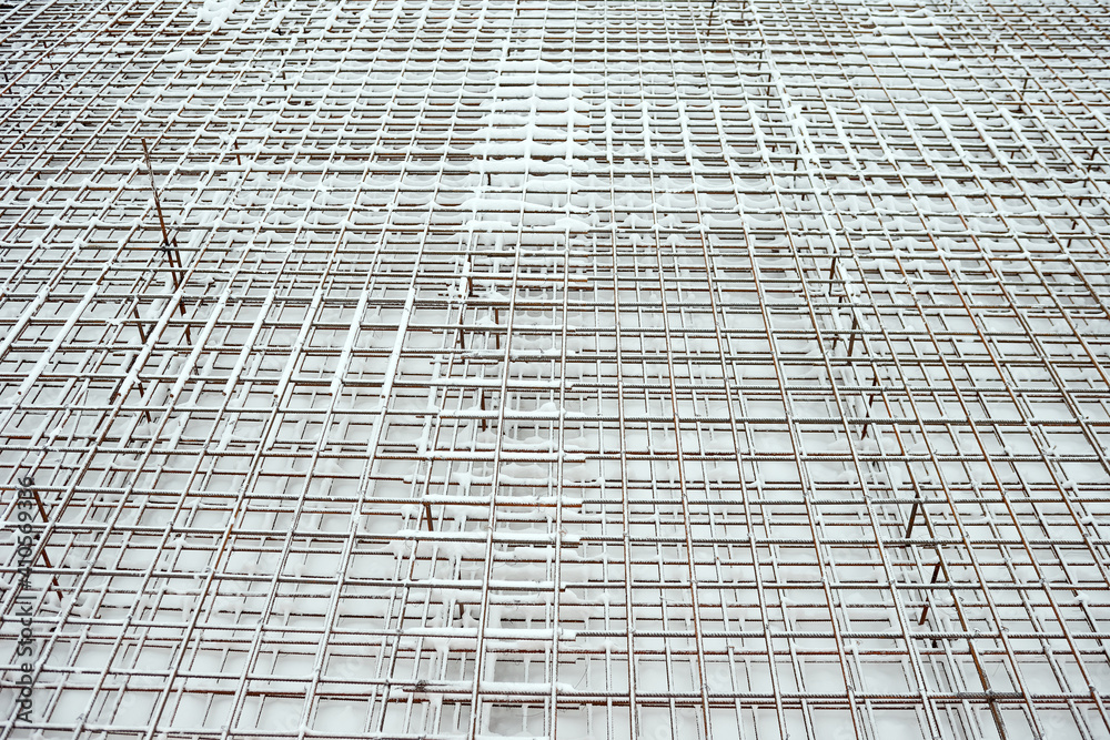 Metal armature net for building construction. Reinforcements steel bars ...
