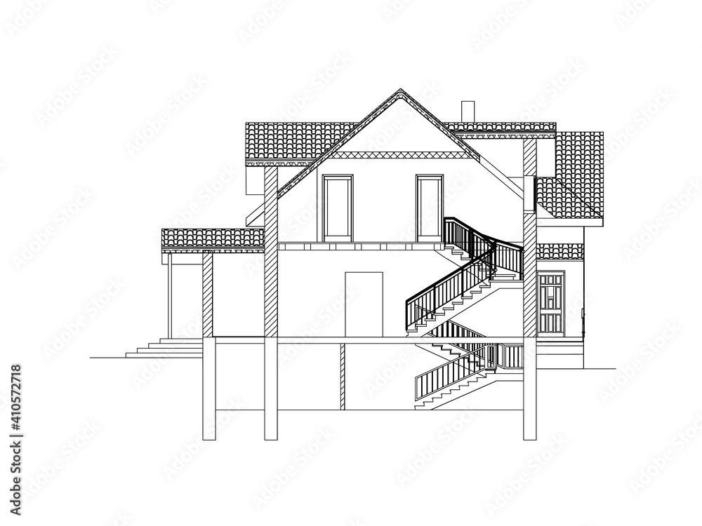 Architectural background. Cross-section suburban house. Vector ...