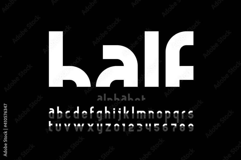 Modern font design Half, lowercase alphabet letters and numbers Stock ...
