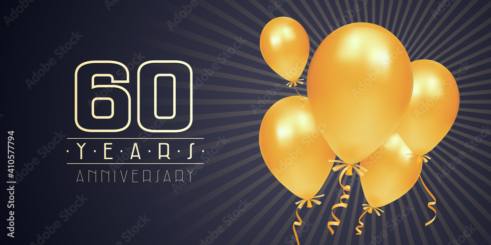 60 years anniversary vector logo, icon. Graphic element with golden ...
